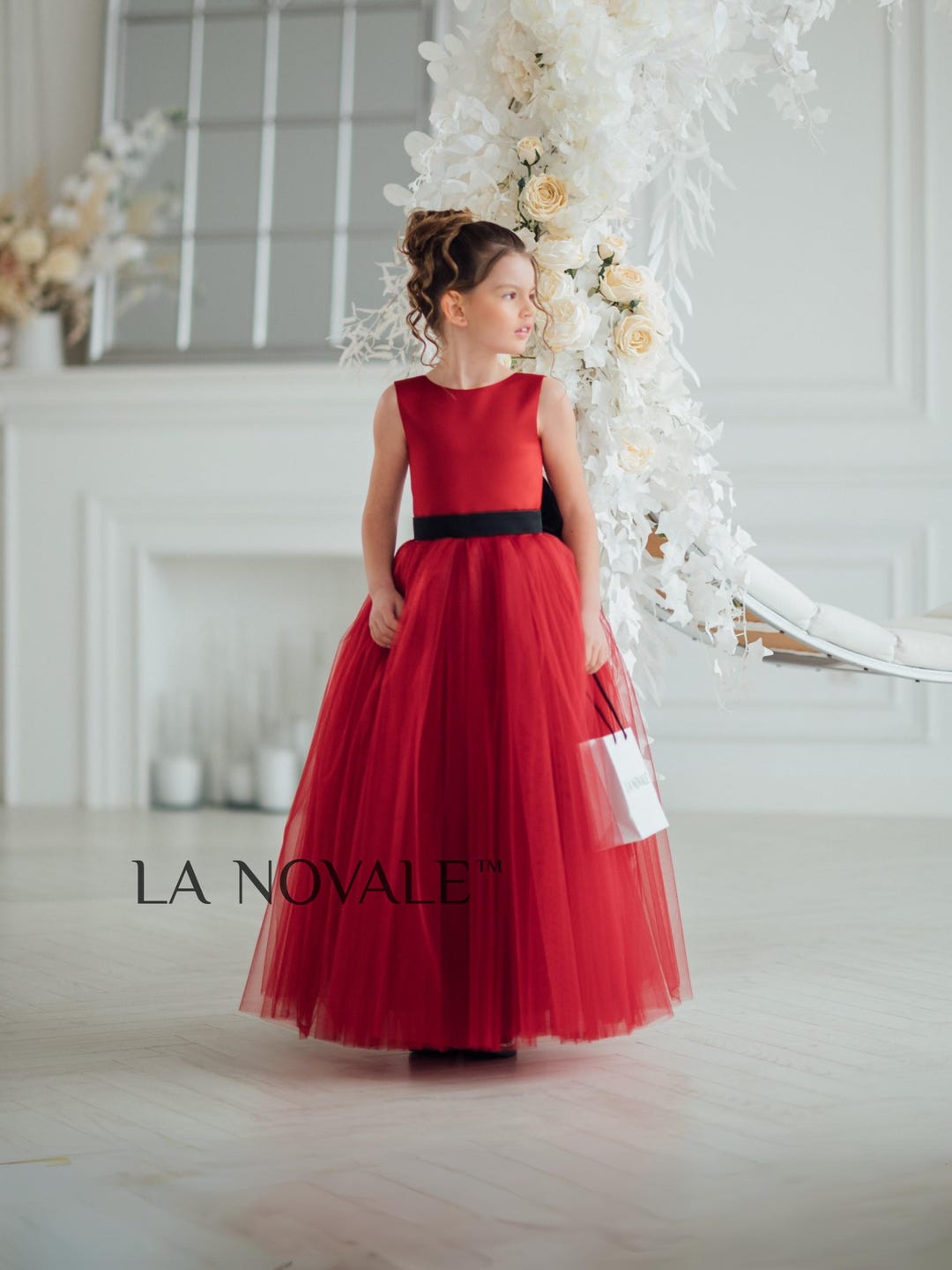 Maroon Ceremony Dress for Kids, Dark Red Flower Girl Dress, Elegant ...