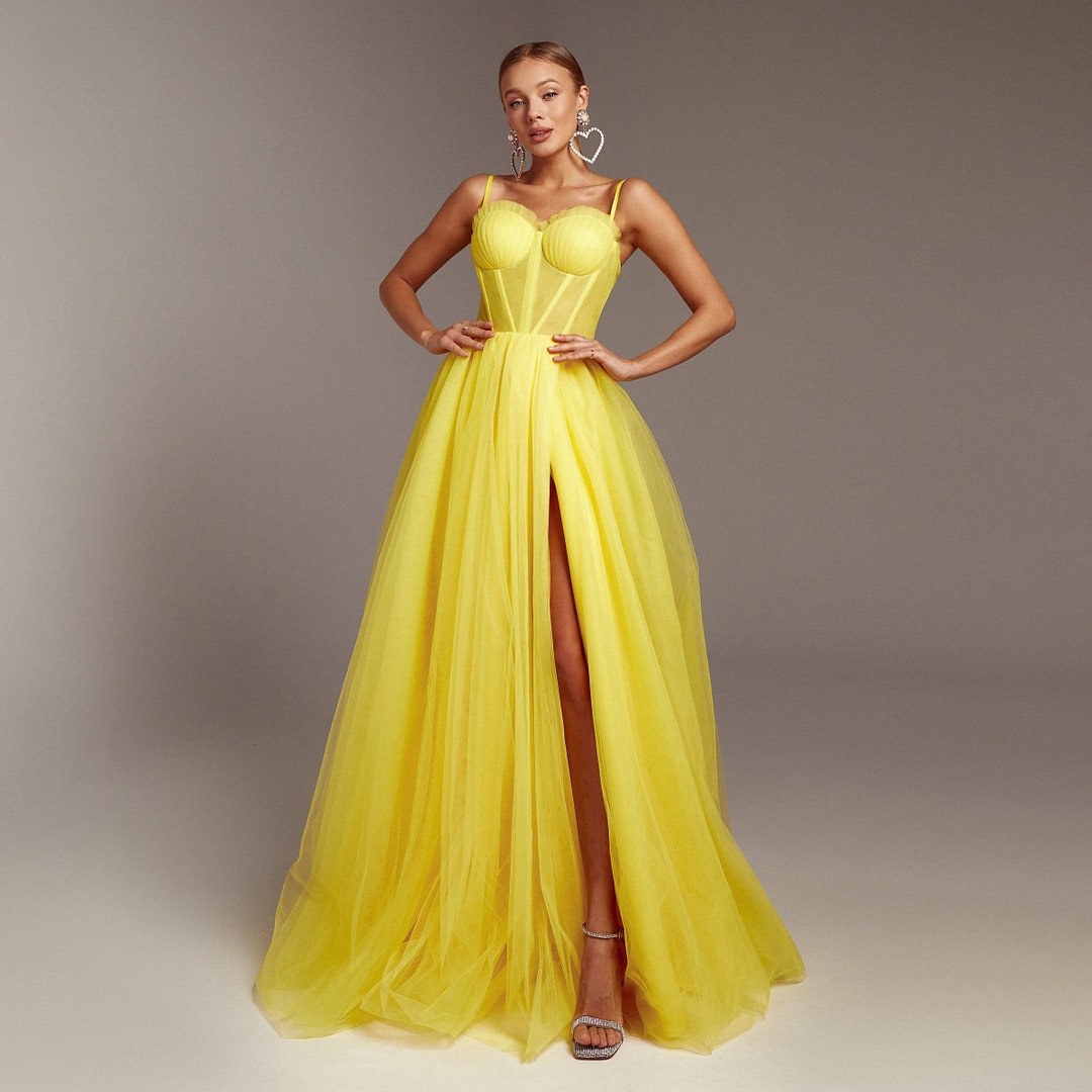 Bustier Evening Dress Canary Yellow Frilled Overbust Corset - Etsy