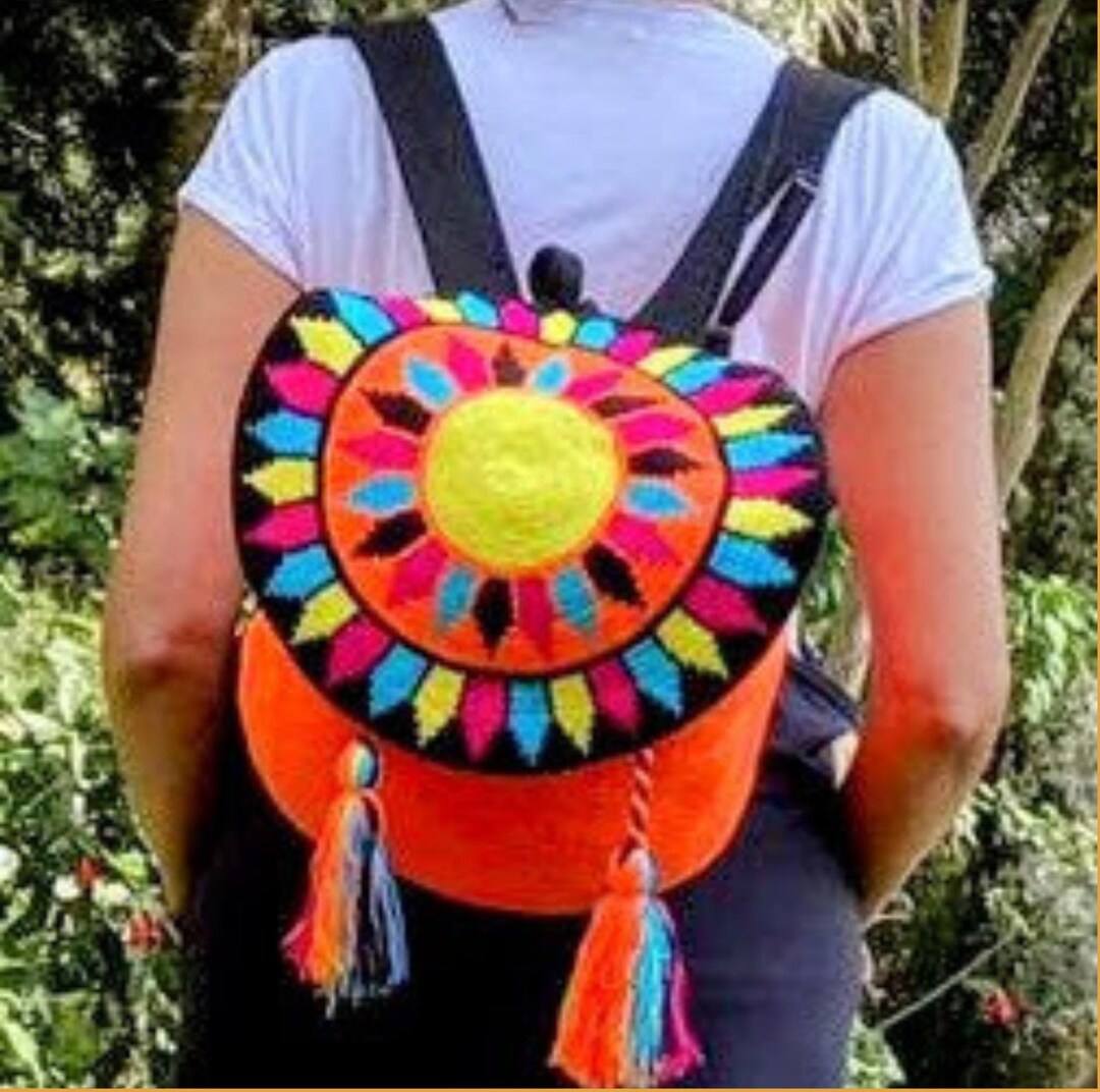 Orange and Black Self-closing Wayuu Backpack - Woven by Indigenous ...