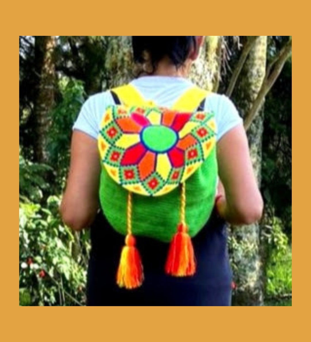 LARGE WAYUU Backpack in Green and Yellow With Automatic Closure BAG ...