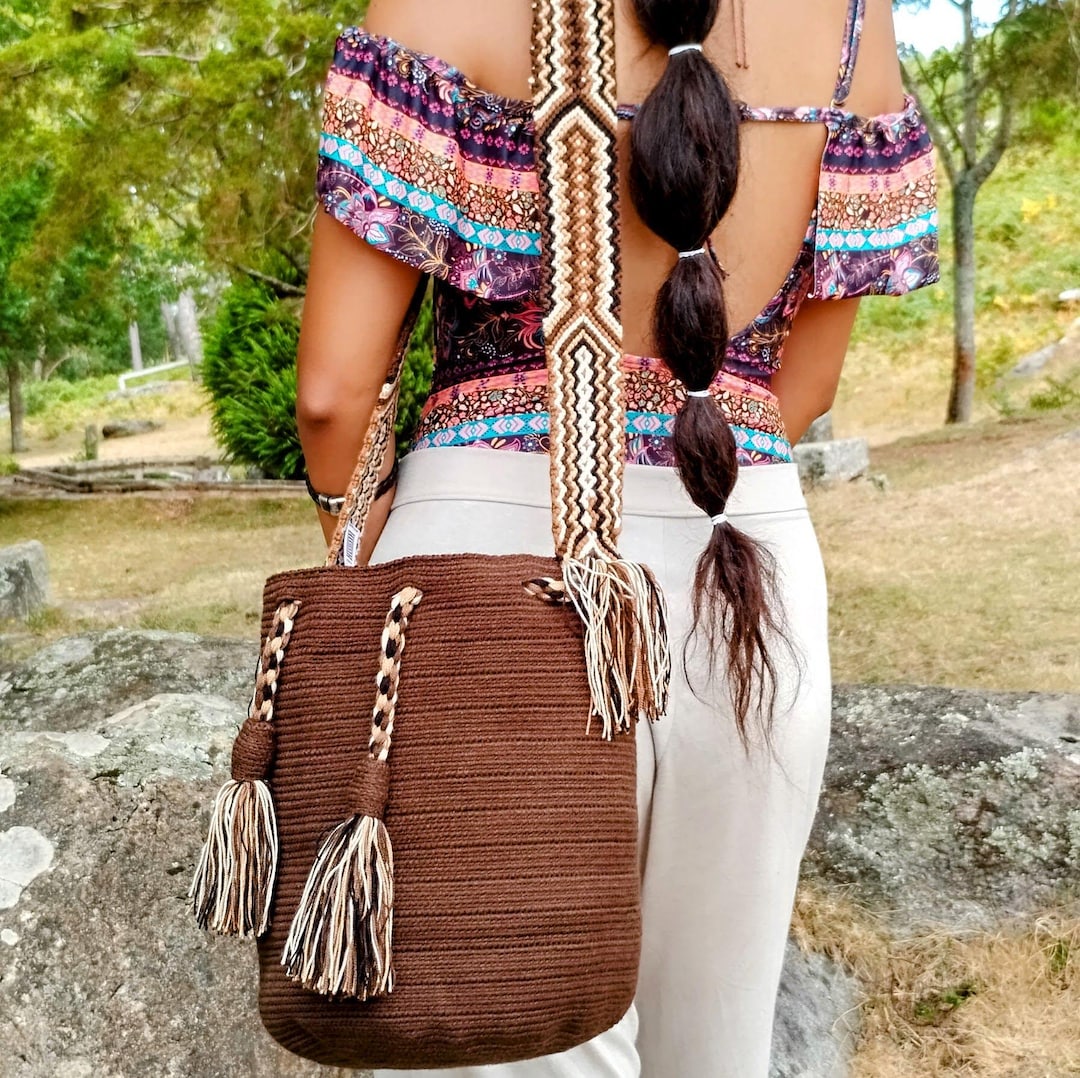 Wayuu Bag in Brown Color - Wayuu Backpack Hand-woven by Colombian ...