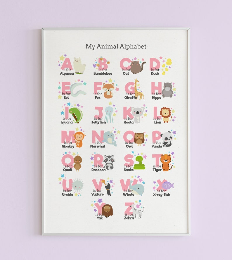 Animal Alphabet Nursery Poster Digital Print Vertical - Etsy