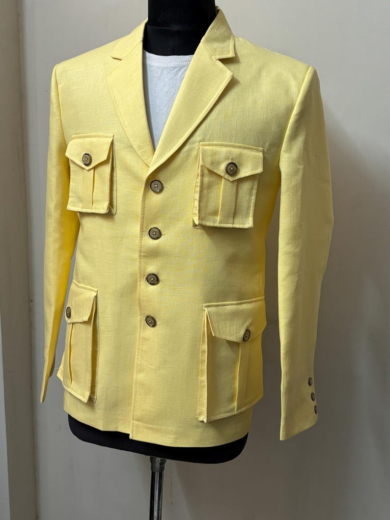 Designer Yellow Linen Coat Men Slim Suit Suit Wedding Business Suit ...
