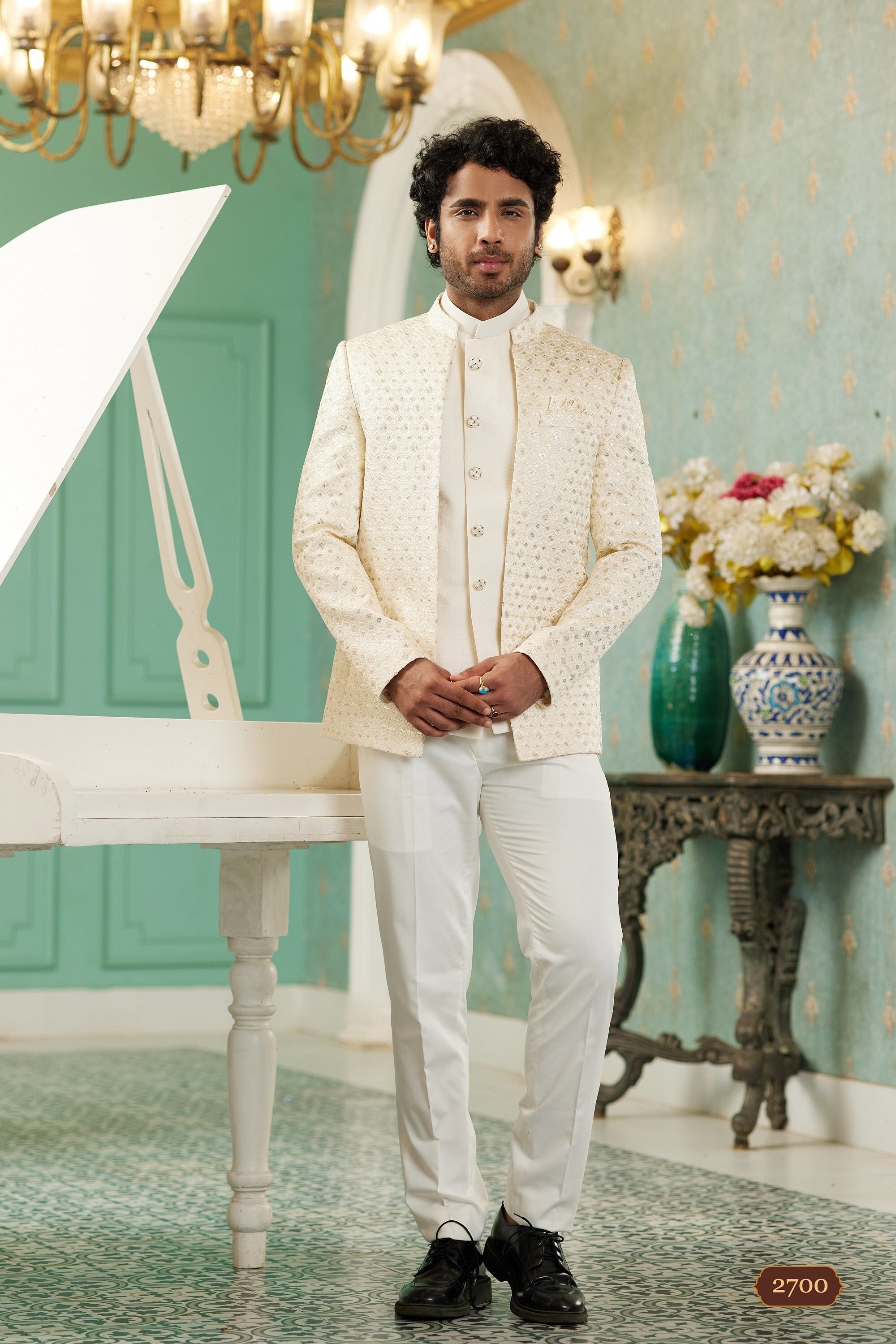 Indian Designer White Jodhpuri Suit Royal for Groom Men With ...