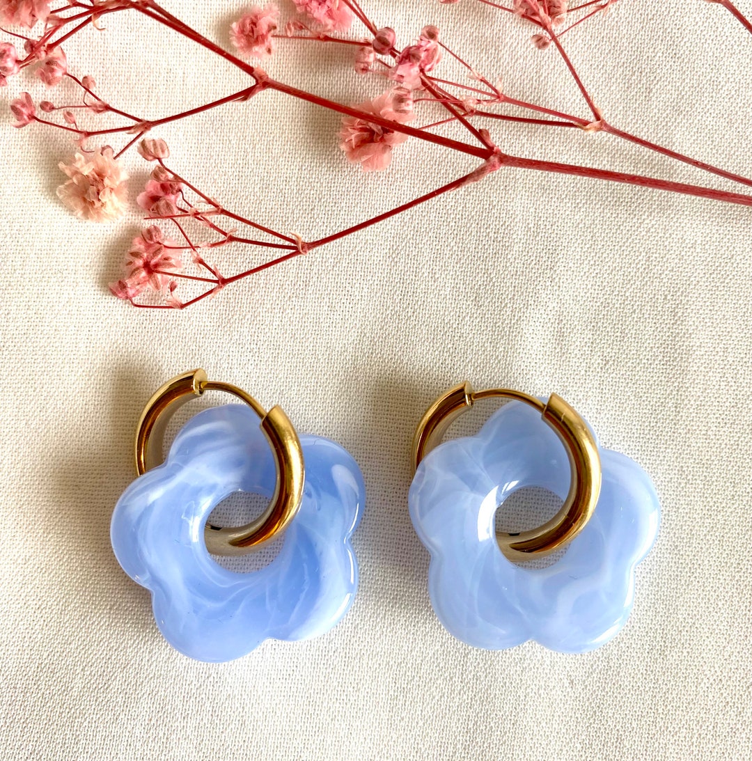 Boucles d’oreilles créoles fleurs -créoles acier inoxydable -fleurs en ...