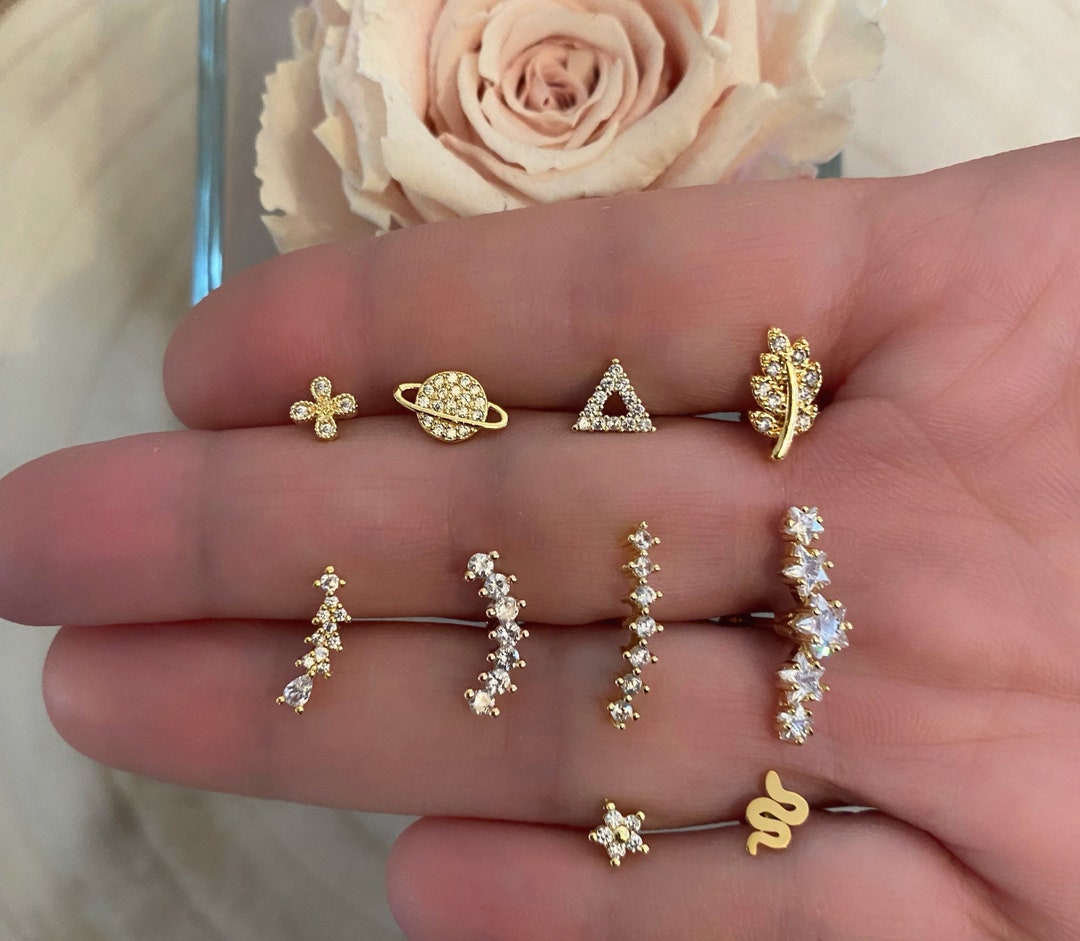 Piercing in Stainless Steel and Gold Zircons Tragus, Helix, Cartilage ...