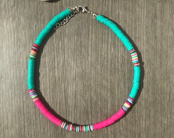 Collier heishi de surfeur blanc, turquoise et vert amande. Collier de ...