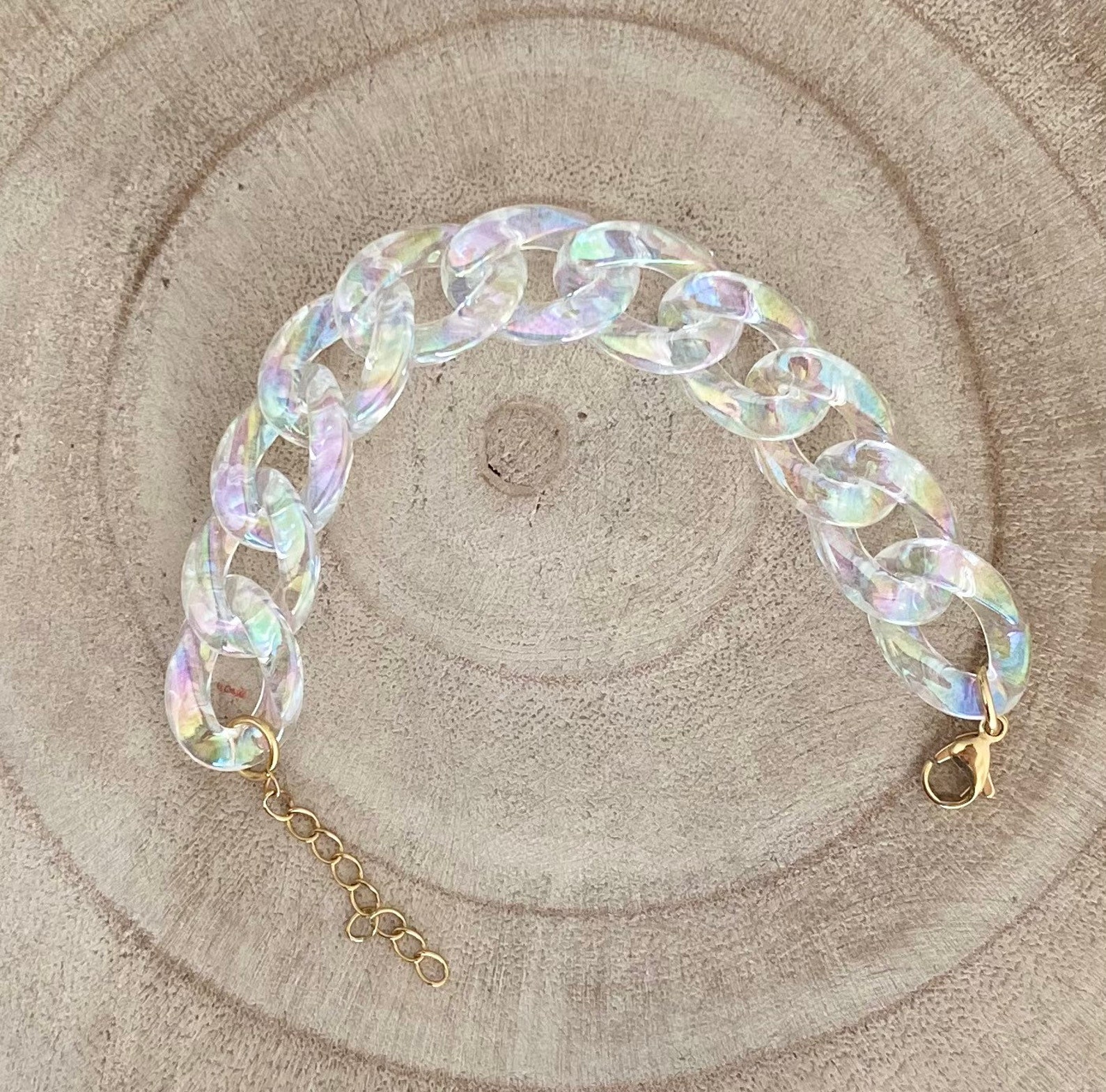 Bracelet gros maillons acétate transparent irisé /cadeau femme /rose ...
