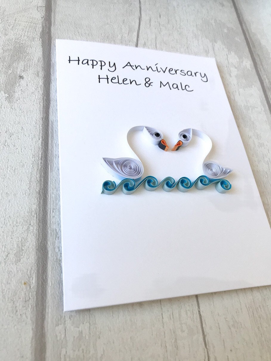 Swan Anniversary Card Love Birds First Anniversary Quilled | Etsy UK