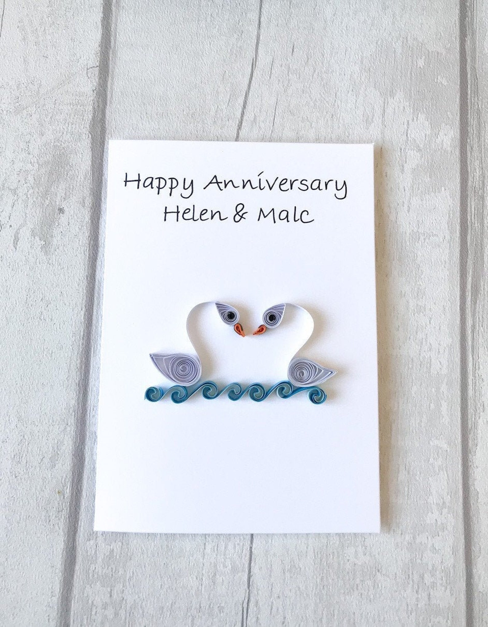 Swan Anniversary Card Love Birds First Anniversary Quilled | Etsy UK