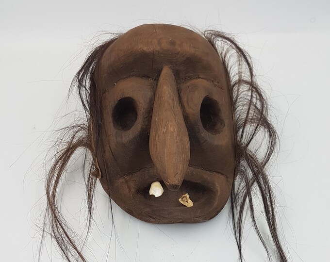 Swiss Made Tschäggättä Hand Carved Wooden Mask Wall Decoration, C.1960 ...