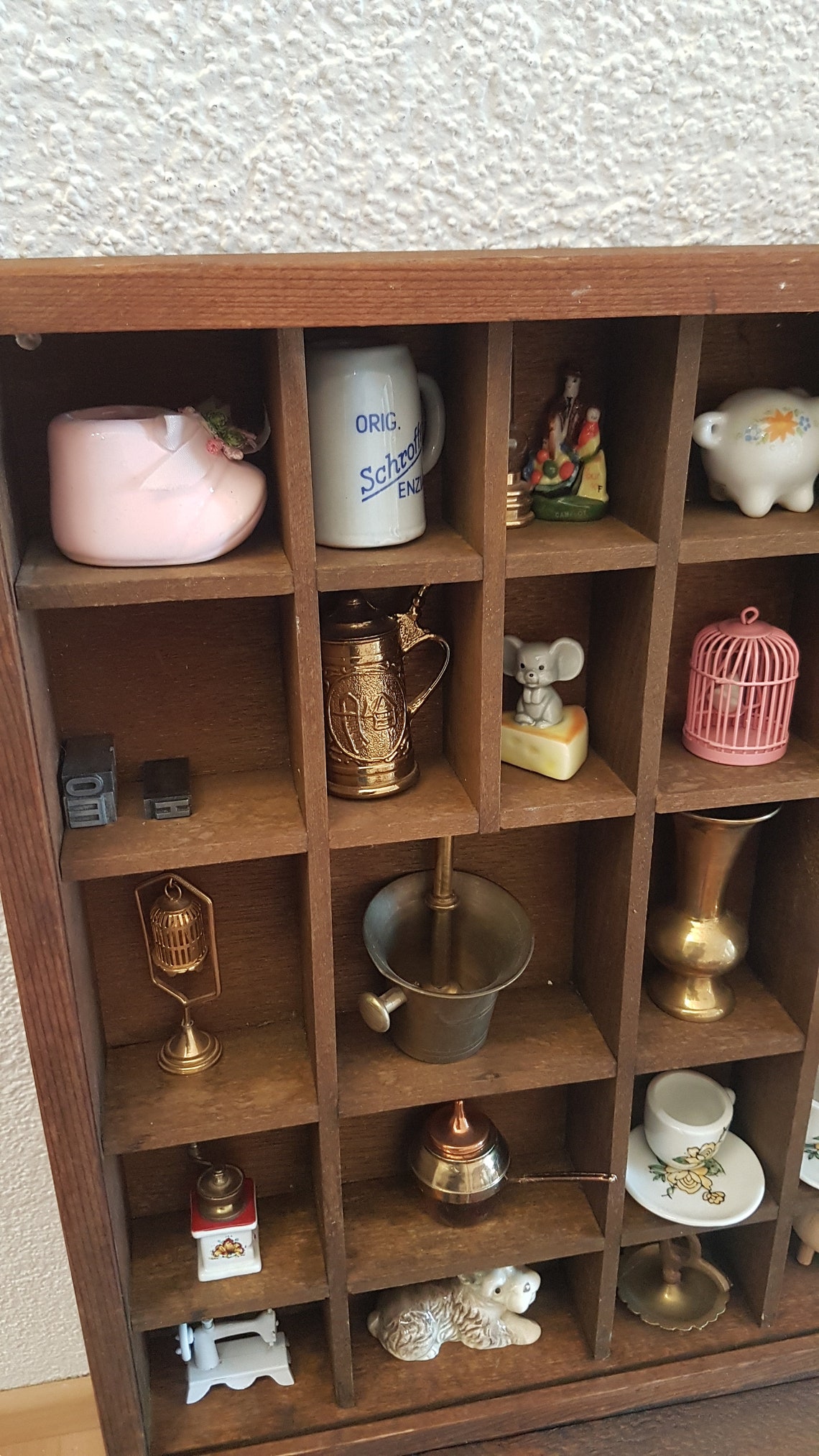 Vintage Swiss Made Wooden Typecase Show Cabinet Display Case Shadow Box ...