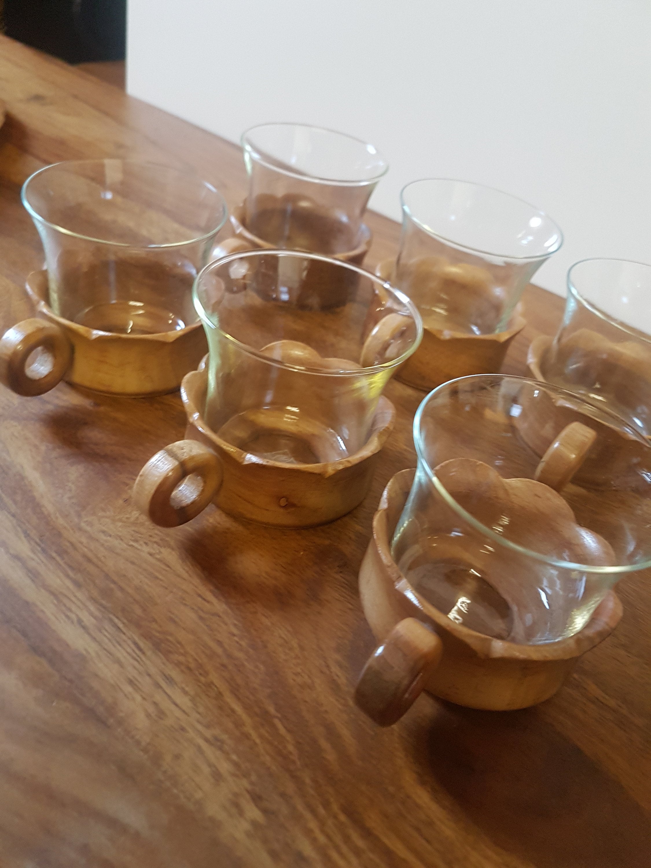 Vintage Teak Tea Set With Wooden Tray Six Cups and Aperitif - Etsy