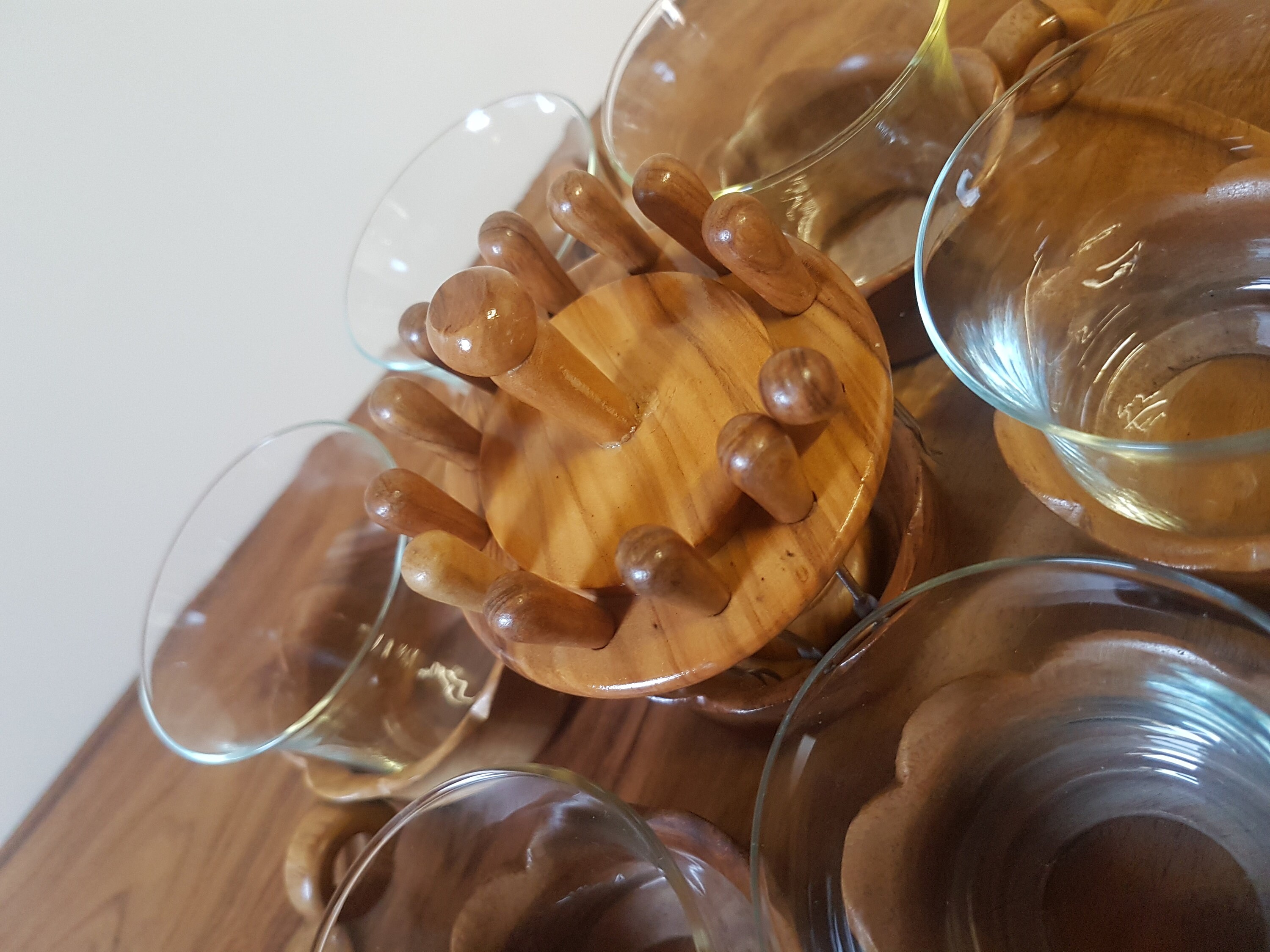 Vintage Teak Tea Set With Wooden Tray, Six Cups and Aperitif Sticks, C ...