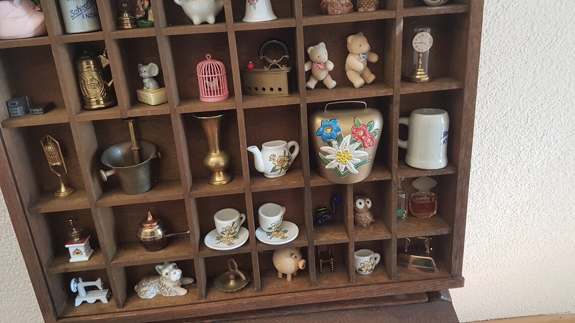 Vintage Swiss Made Wooden Typecase Show Cabinet Display Case Shadow Box ...