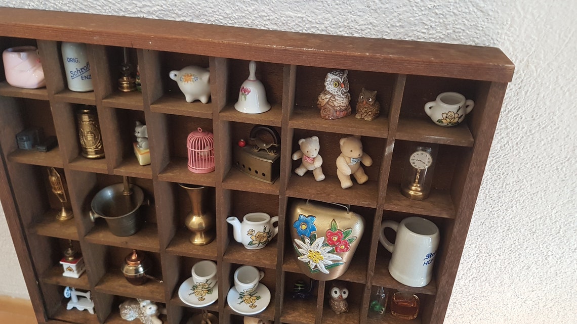 Vintage Swiss Made Wooden Typecase Show Cabinet Display Case Shadow Box ...