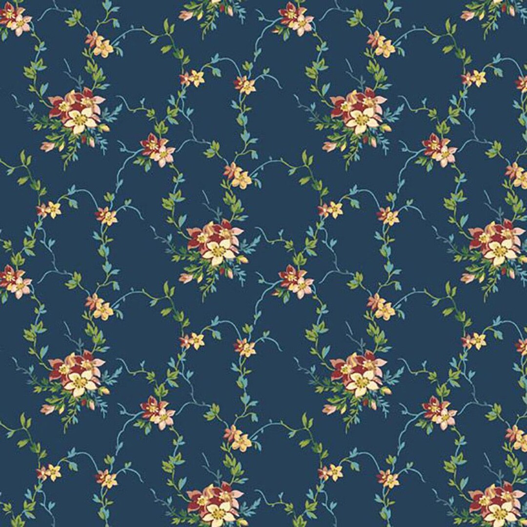 Marcella by Nancy Rink for Marcus Fabrics 1502 Dk. Blue Sold by the 1/2 ...