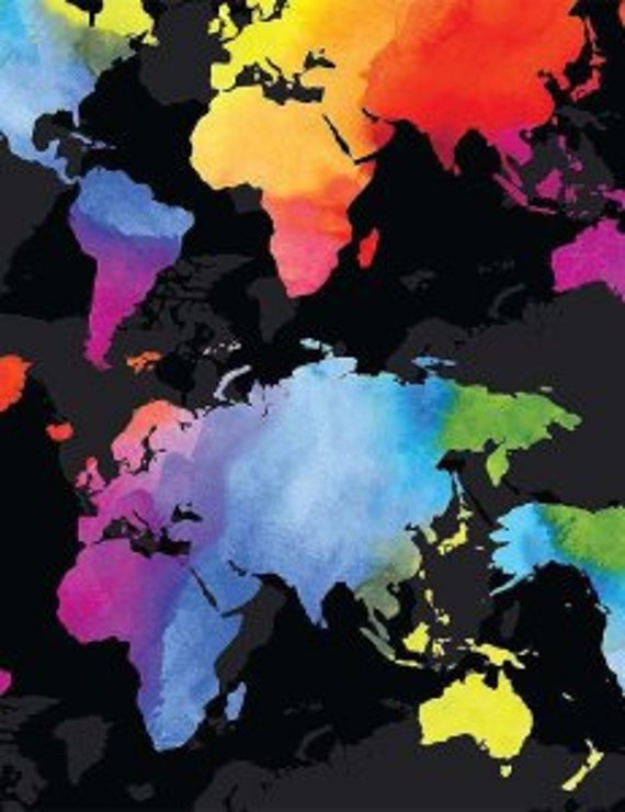Multi-colored World Map by Timeless Treasures C8330 Sold by - Etsy