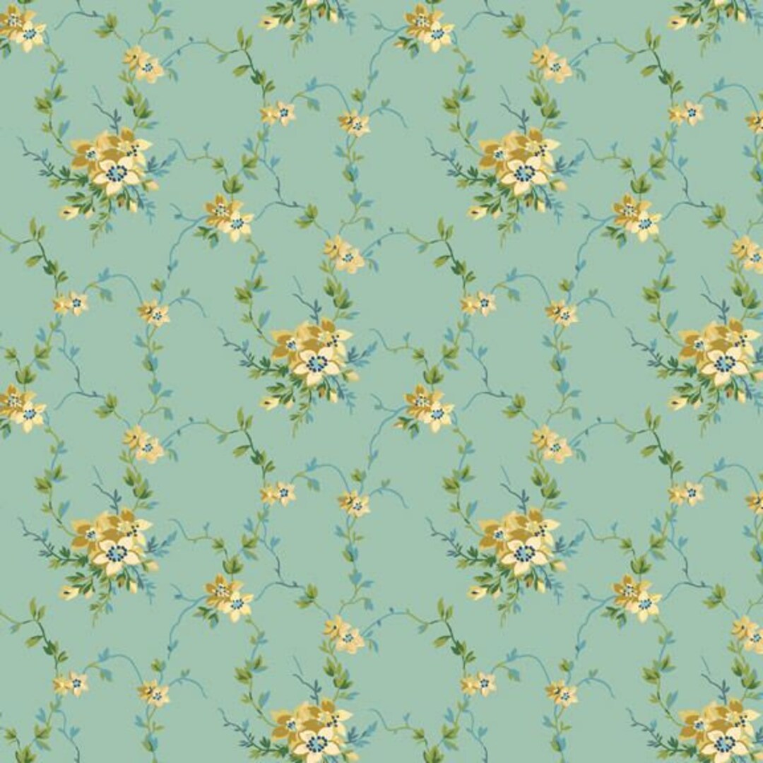 Marcella by Nancy Rink for Marcus Fabrics 1502 Turquoise Sold by the 1/ ...