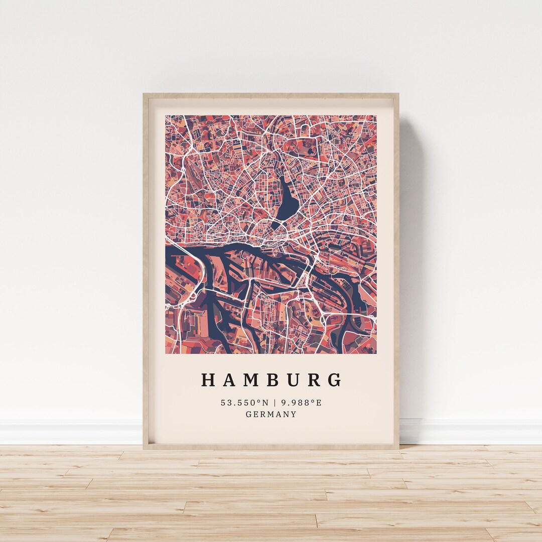 Hamburg Poster City Map Modern City Map With Mosaic Pattern Poster With ...