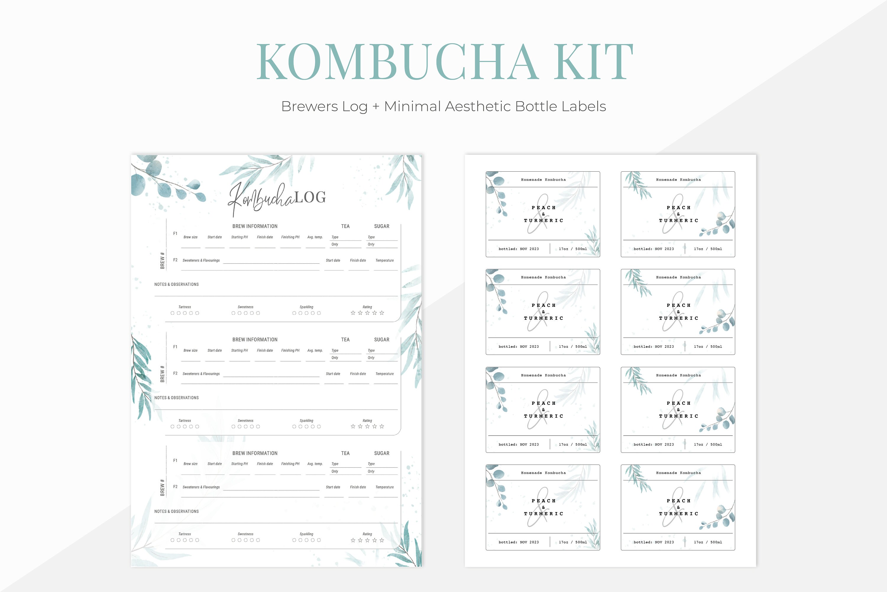 Kombucha Journal Customizable Labels Printable A4 Kombucha - Etsy