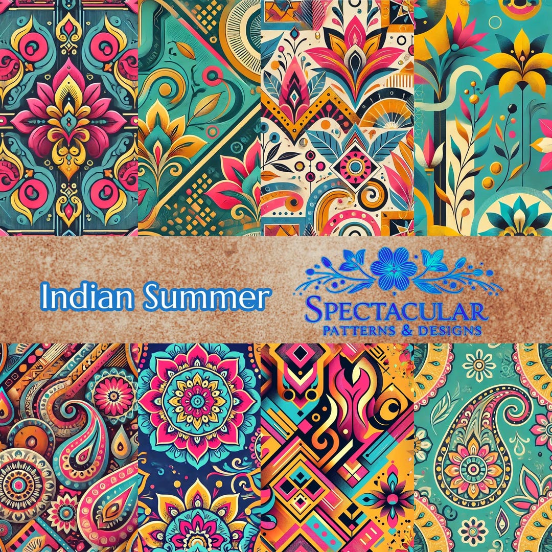 Indian Summer Pattern Pack: Vibrant Paisley & Mandala Designs (digital ...