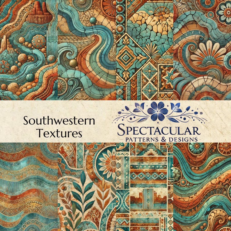 Southwestern Textures 12 Pack Art Seamless Patterns in Rich Rust ...