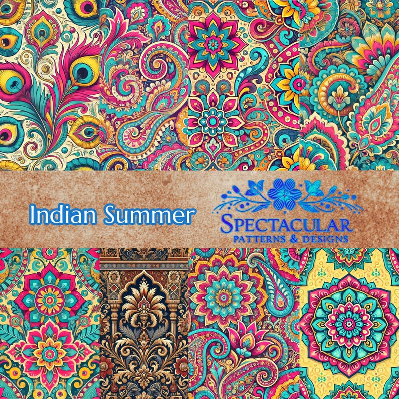 Indian Summer Pattern Pack: Vibrant Paisley & Mandala Designs (digital ...