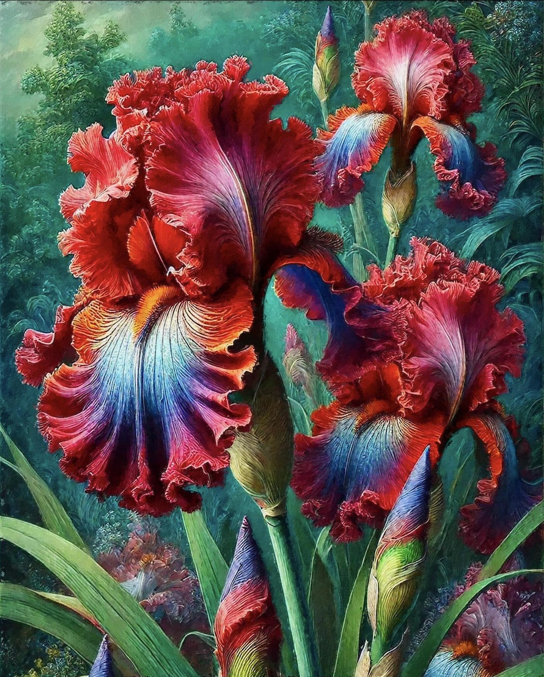 Red Iris Oil Painting Art Print: Exclusive Floral Wall Decor (digital ...