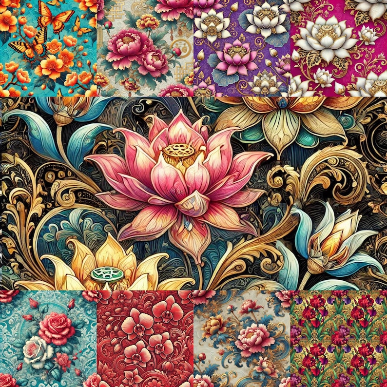31 Fine Art Floral Seamless Patterns Collection, Elegant Botanical ...