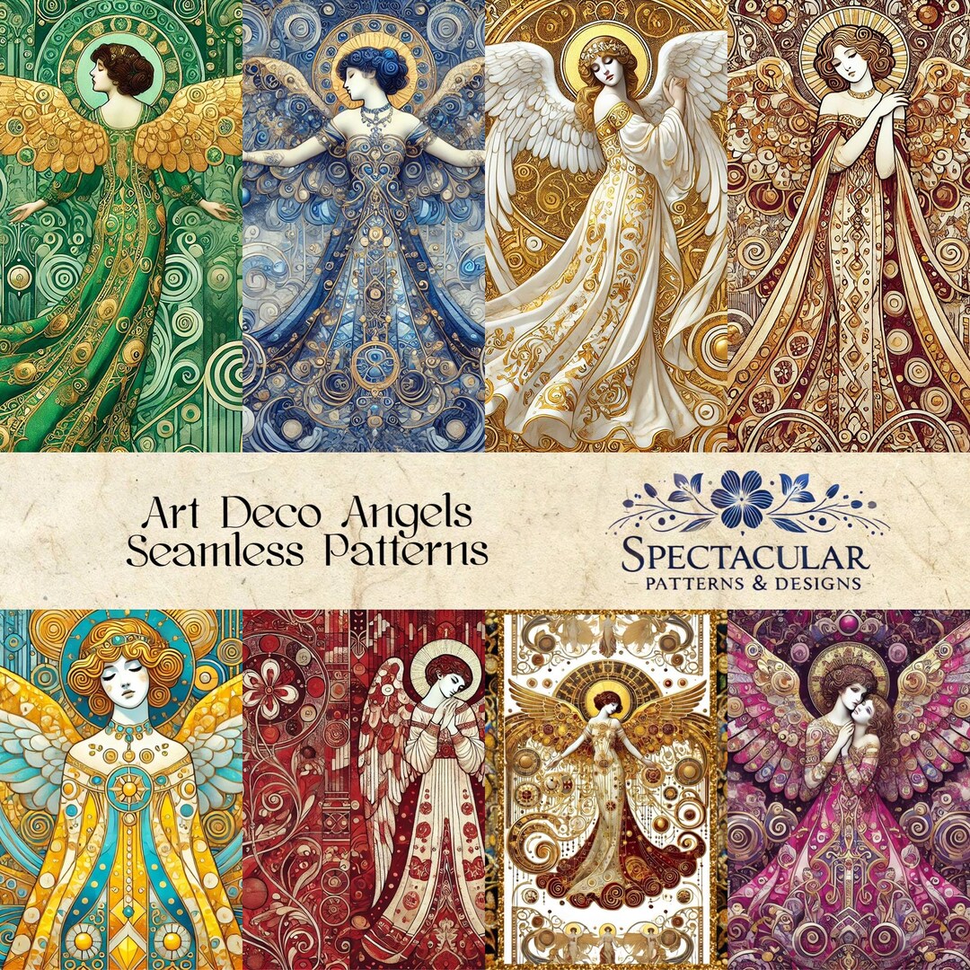 Art Deco Angels Seamless Pattern Pack 20 Elegant Designs Instant ...