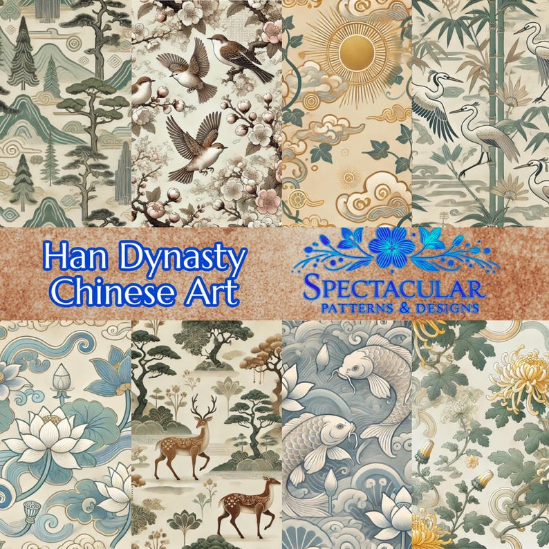 24 Han Dynasty Seamless Patterns Chinese Art – Nature, Geometric ...