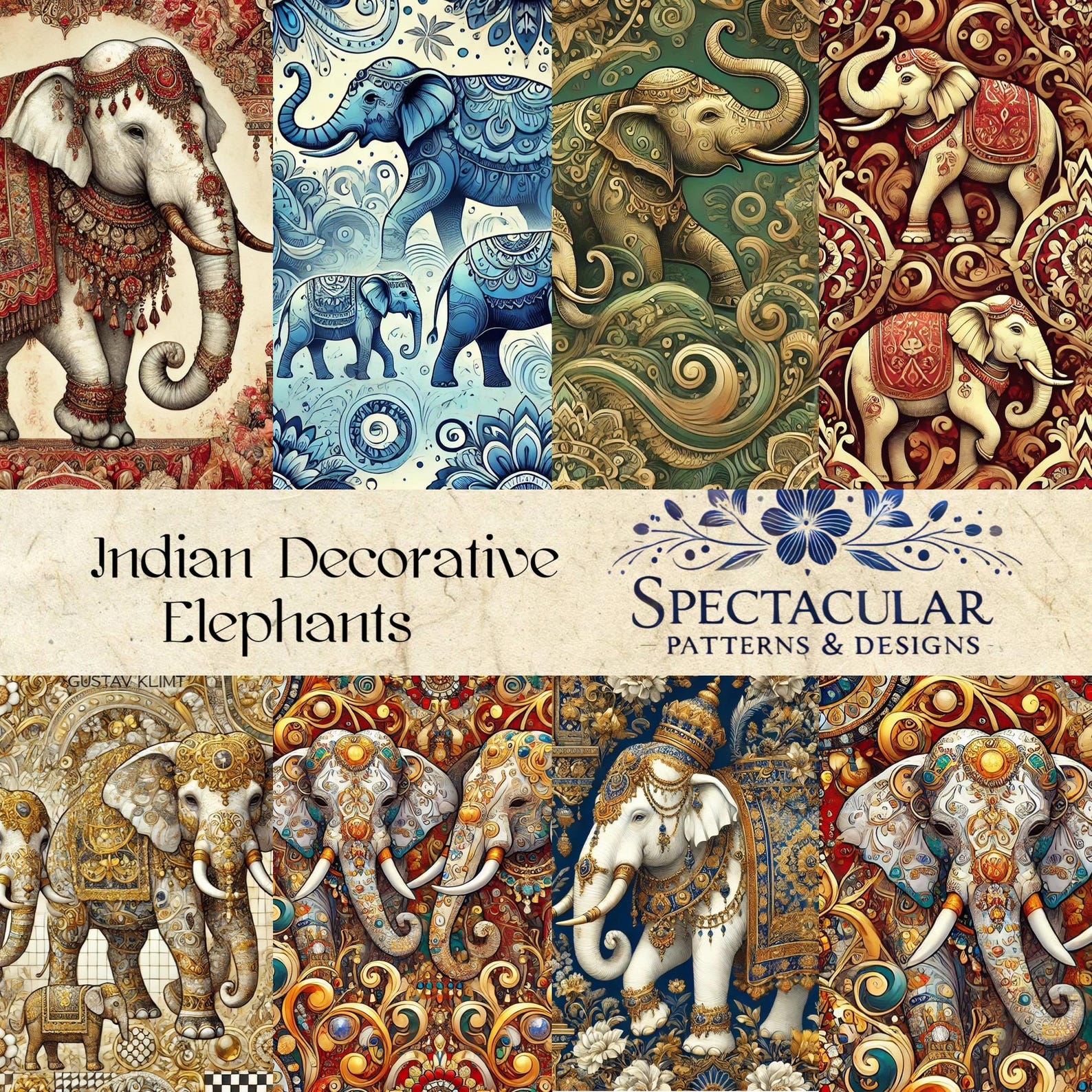 Indian Elephant Art Seamless Patterns: Kalamkari Designs (digital ...