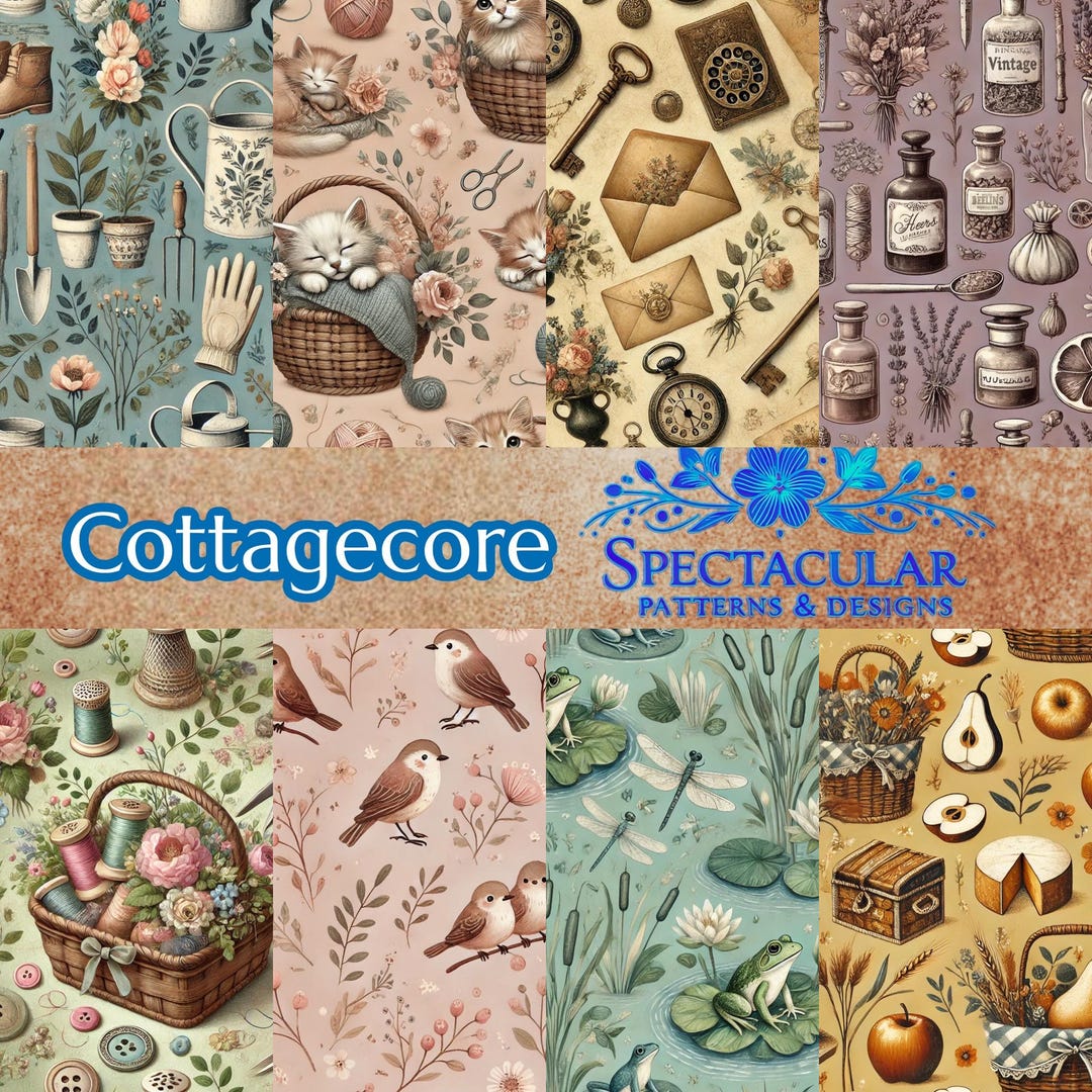 24 Cottagecore Seamless Patterns – Whimsical Vintage Designs for Fabric ...