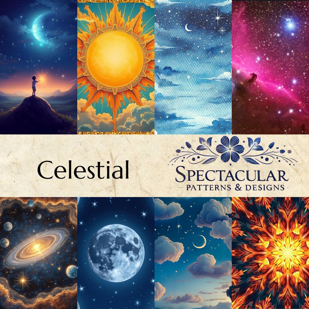 Celestial Seamless Patterns: Mystical Moons, Stars, Galaxies (digital ...