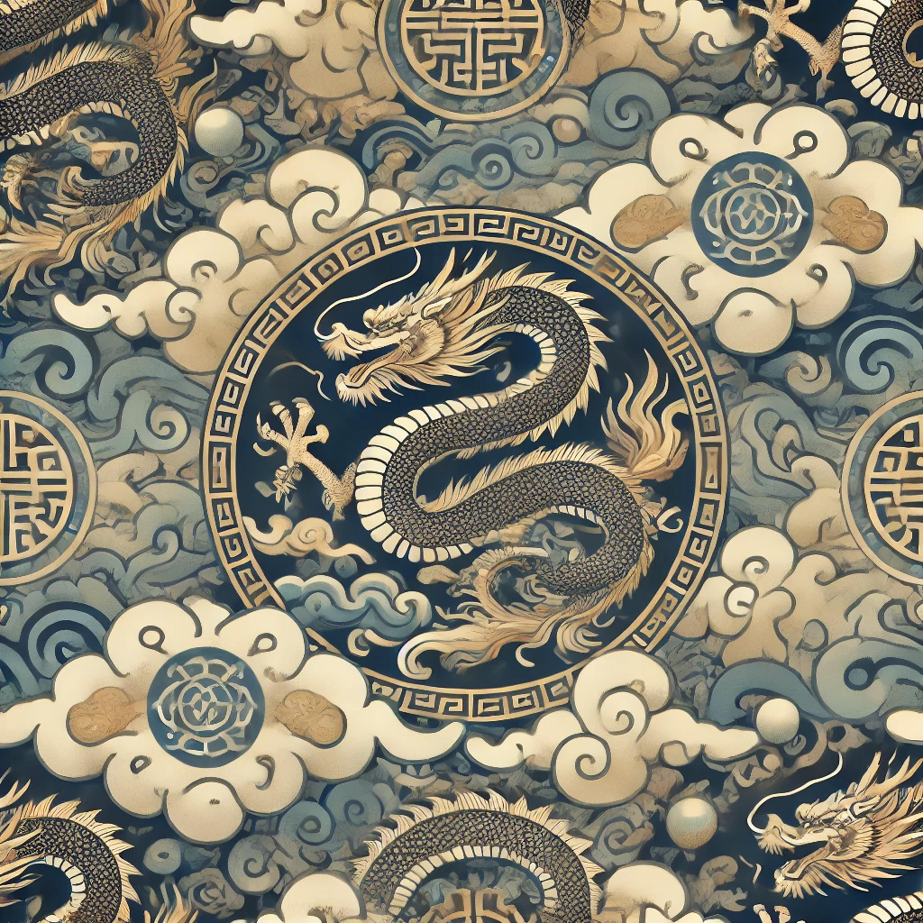 Han Dynasty Chinese Art Seamless Patterns: Dragons, Nature (digital ...