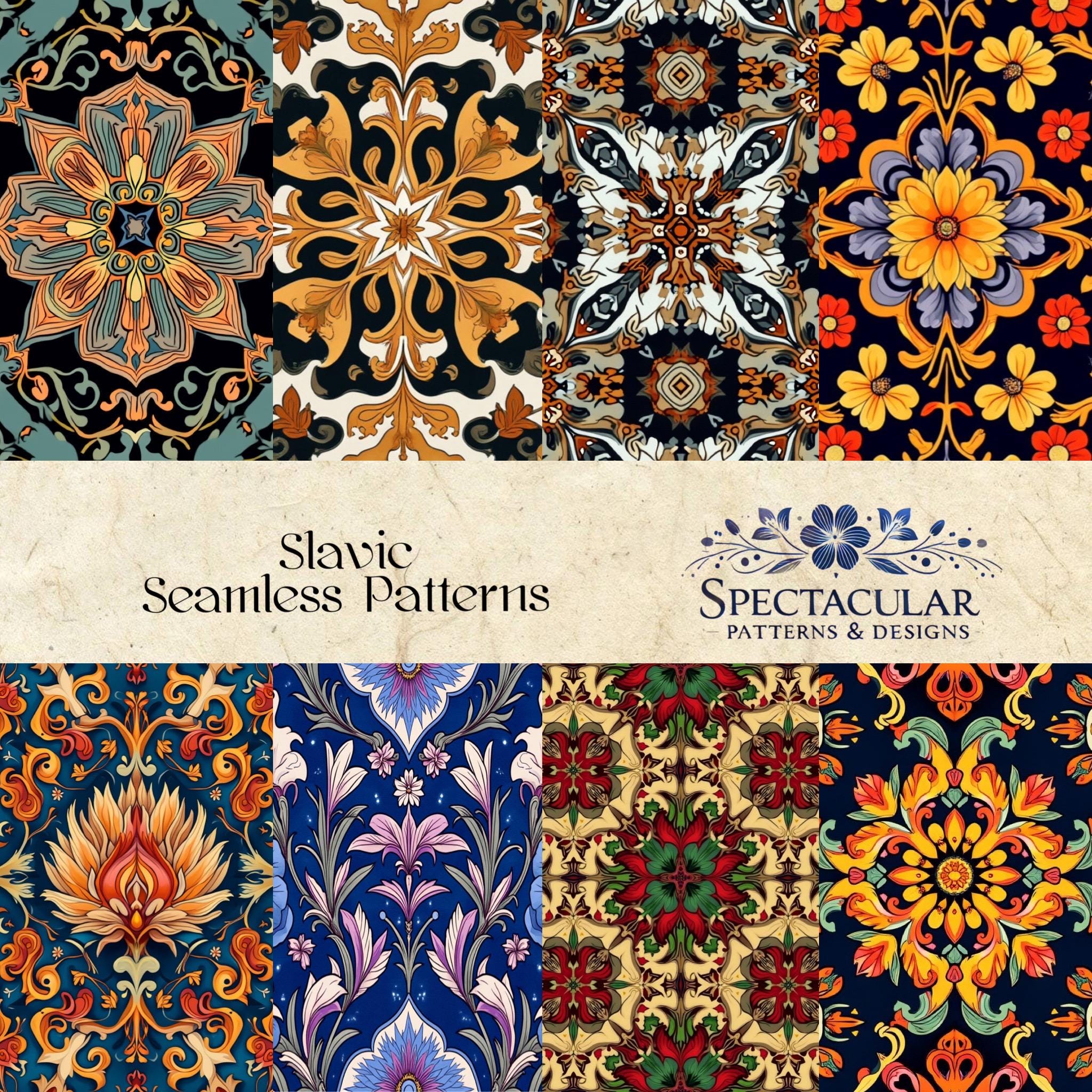 Slavic Folk Art Seamless Pattern Pack: 35 Traditional Designs (digital ...