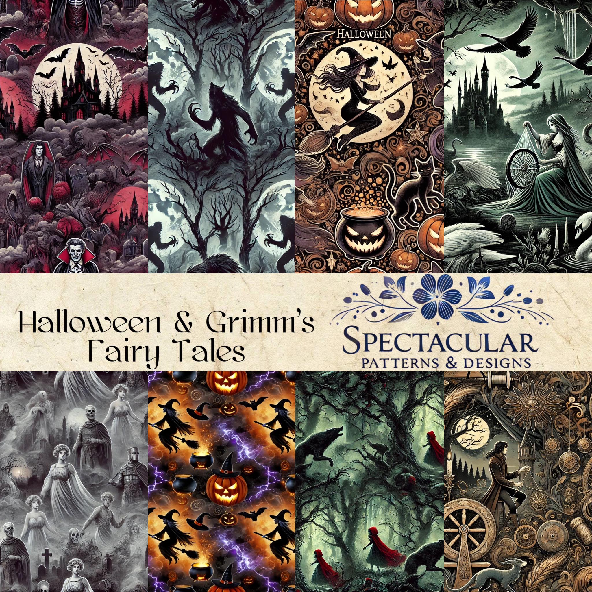Grimm Fairy Tale Seamless Patterns: Spooky Halloween Designs (digital ...