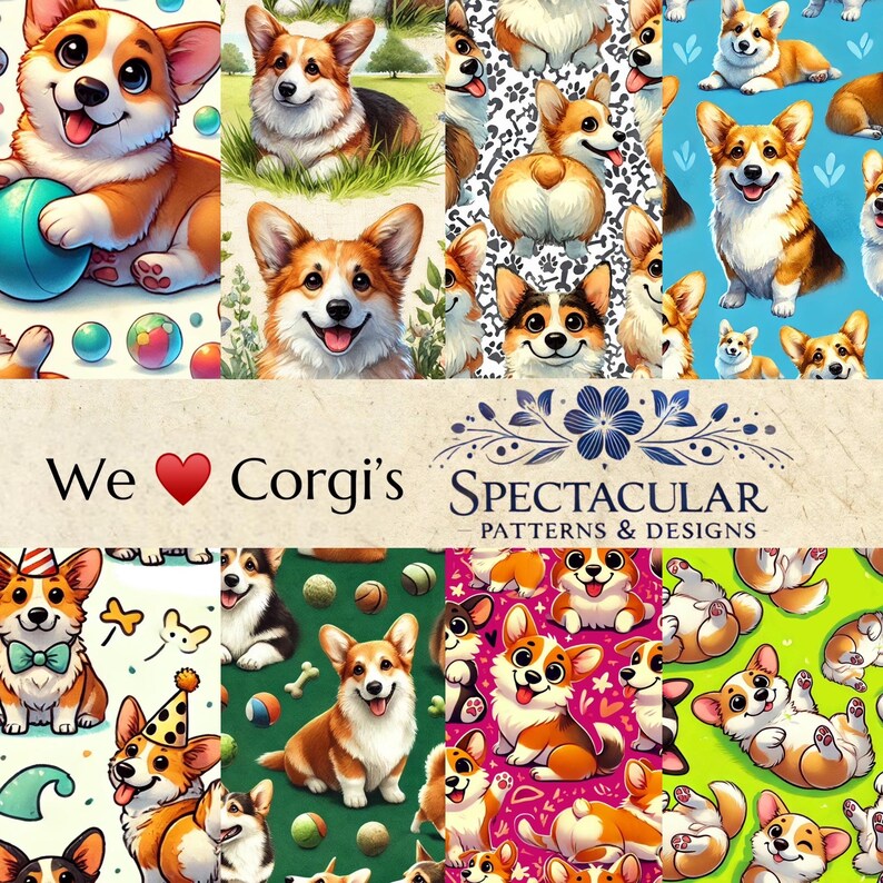 Cute Corgi Seamless Pattern Set – Digital Fabric Designs (22-piece) - Etsy