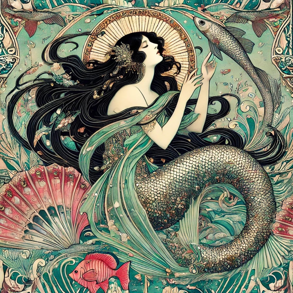 28 Mermaids of Atlantis Art Seamless Patterns Vibrant Digital Designs ...