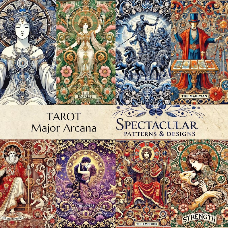 22 Major Arcana Tarot Ornate Seamless Patterns - Intricate Art Nouveau ...