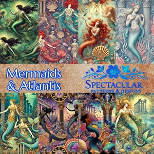 28 Mermaids of Atlantis Art Seamless Patterns - Vibrant Digital Designs ...
