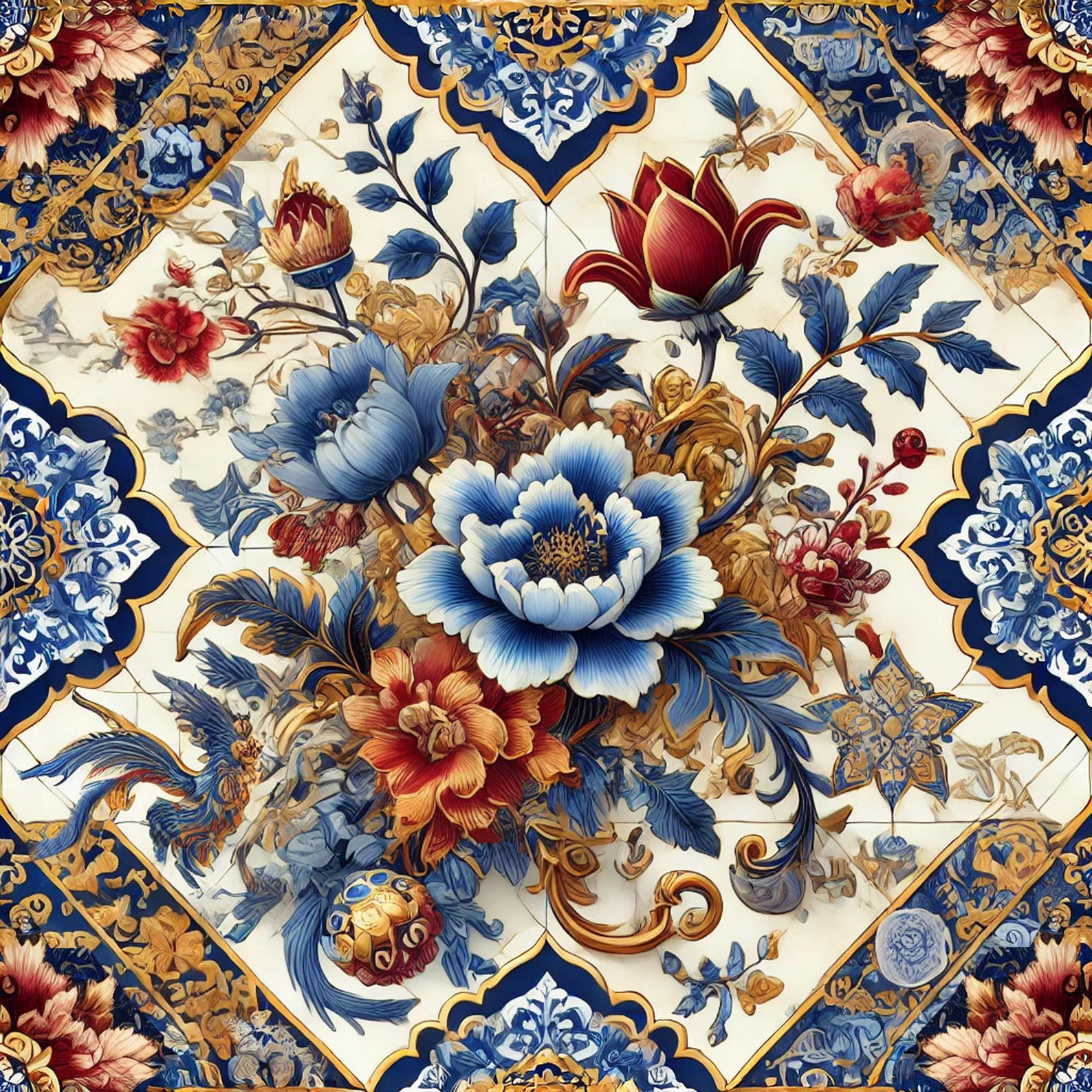 Qing Dynasty Seamless Patterns: Chinese Floral & Dragon Art (digital ...