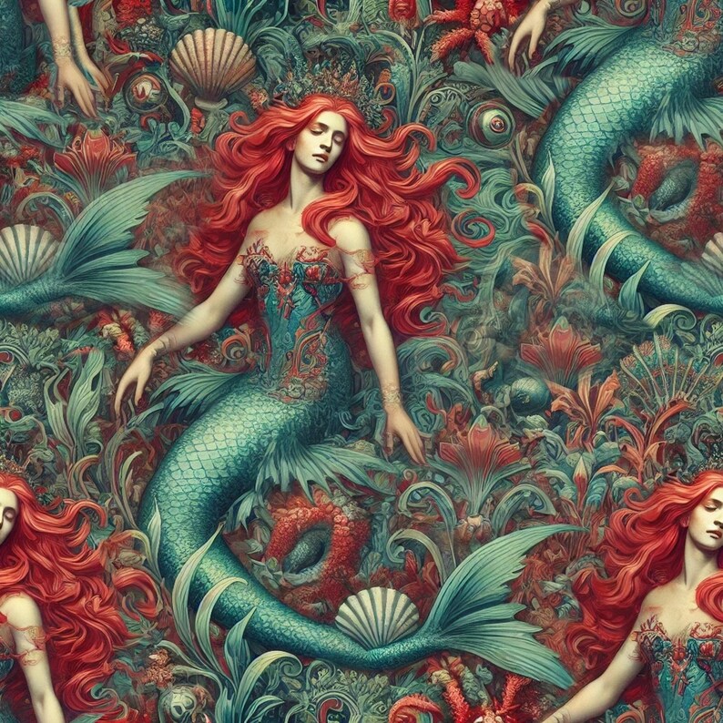 28 Mermaids of Atlantis Art Seamless Patterns Vibrant Digital Designs ...