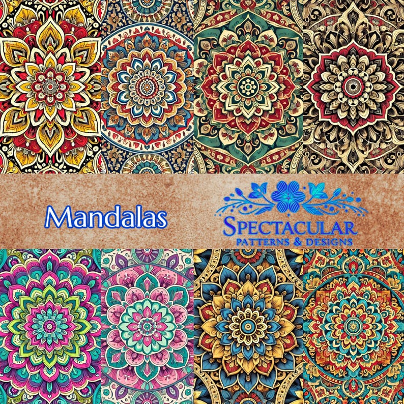 Seamless Mandala Patterns: Vibrant Floral Designs (digital Download) - Etsy