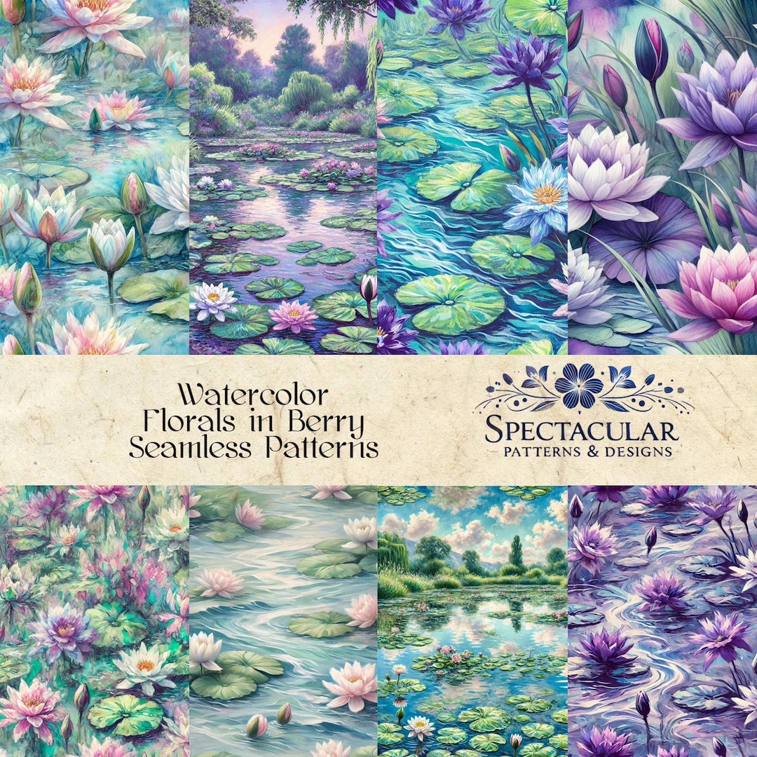 Watercolor Floral Seamless Pattern: Monet-inspired Violet Berry ...