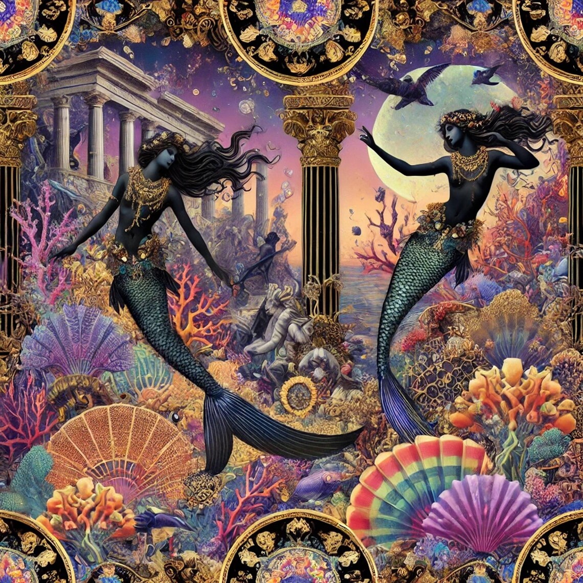28 Mermaids of Atlantis Art Seamless Patterns Vibrant Digital Designs ...