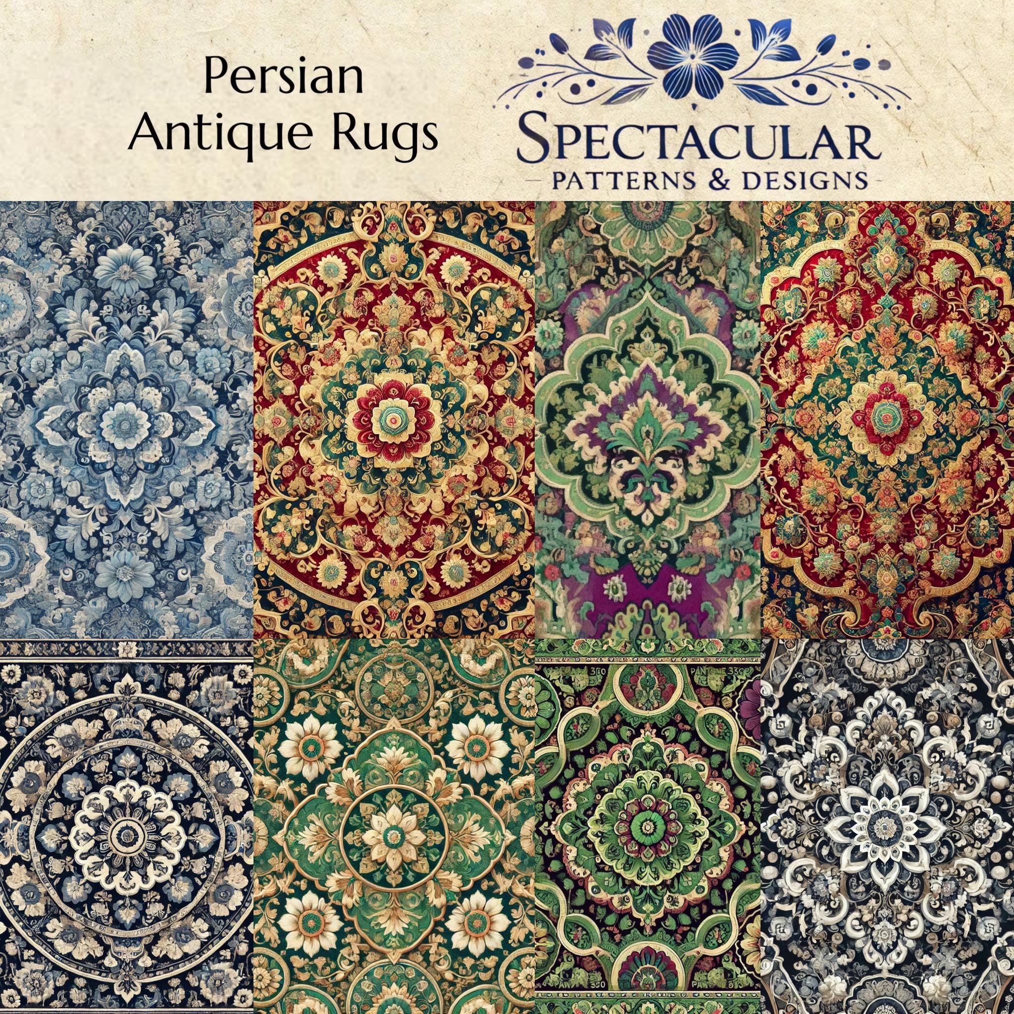 32 Seamless Persian Rug Patterns for Crafting & Print on Demand - Rich ...