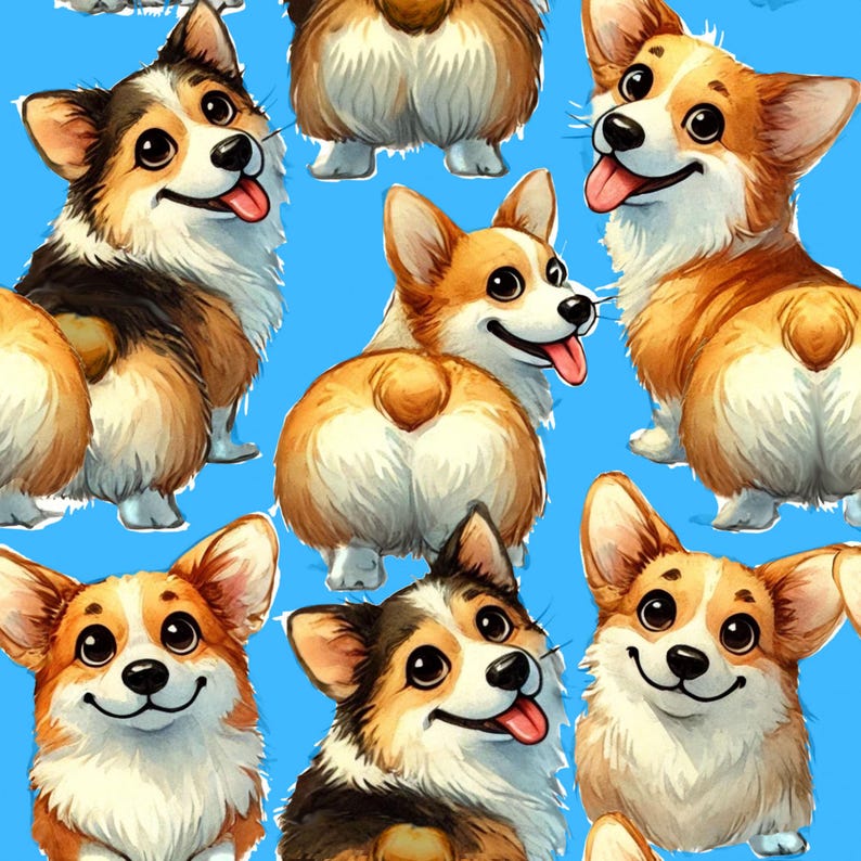 Cute Corgi Seamless Pattern Set – Digital Fabric Designs (22-piece) - Etsy