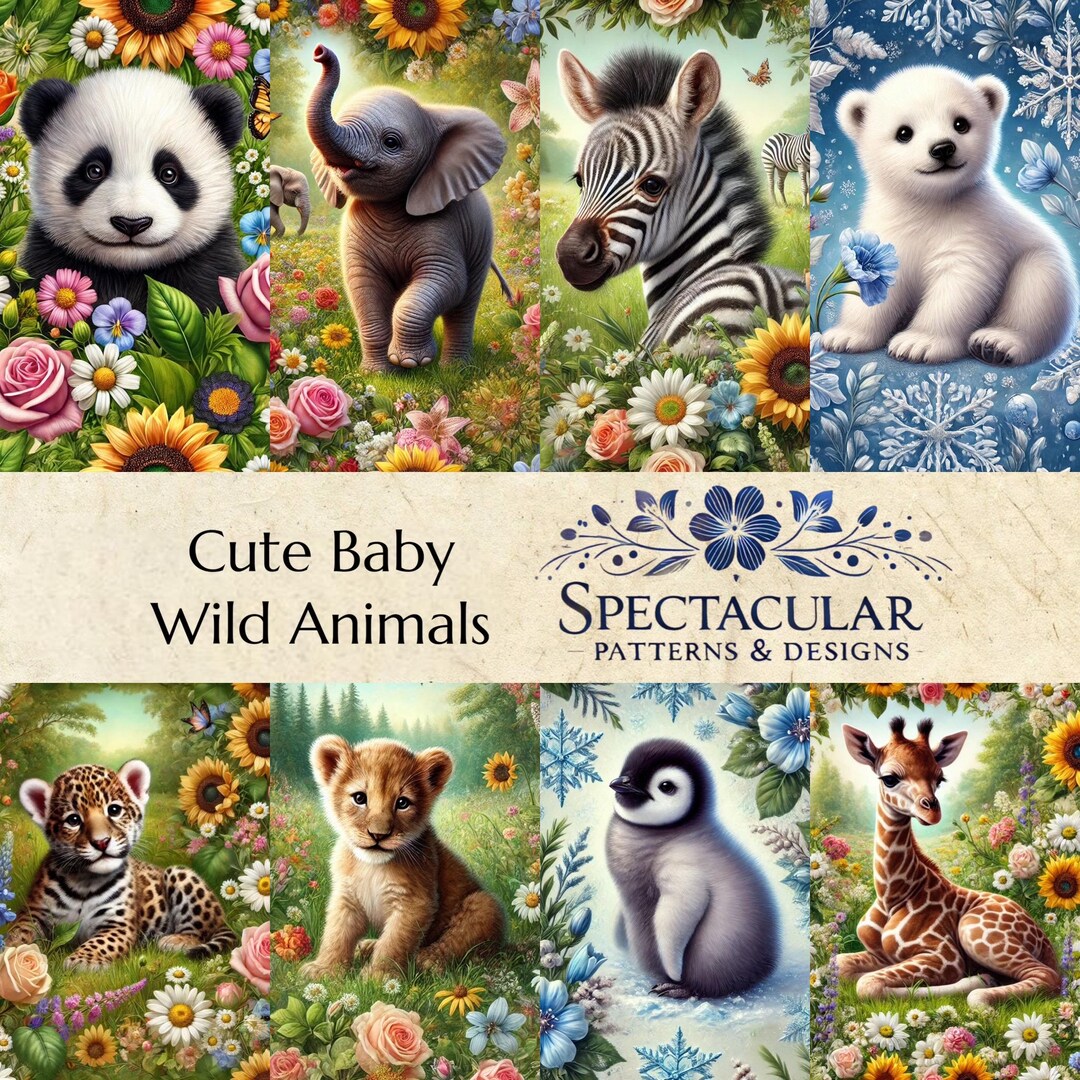 78 Original Cute Baby Animal Seamless Patterns – Adorable Wildlife ...